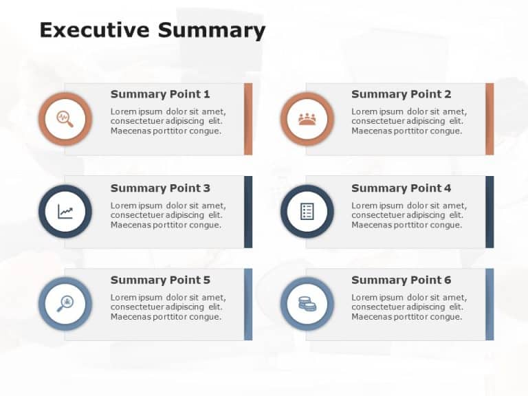 Executive Summary Slide 6 Points PowerPoint Template SlideUpLift