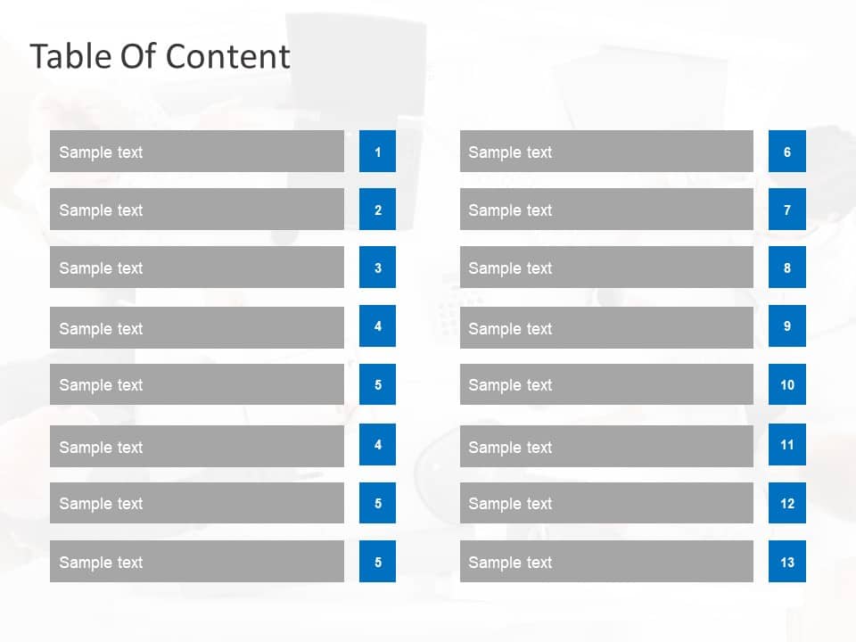 Table Of Contents 13 Steps Table Of Content Templates SlideUpLift Table Of Contents 13 Steps Table Of Content Templates SlideUpLift