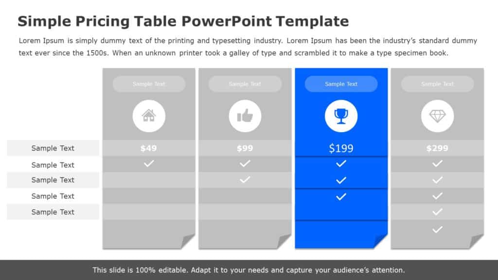 Editable Pricing Table Templates For PowerPoint | SlideUpLift
