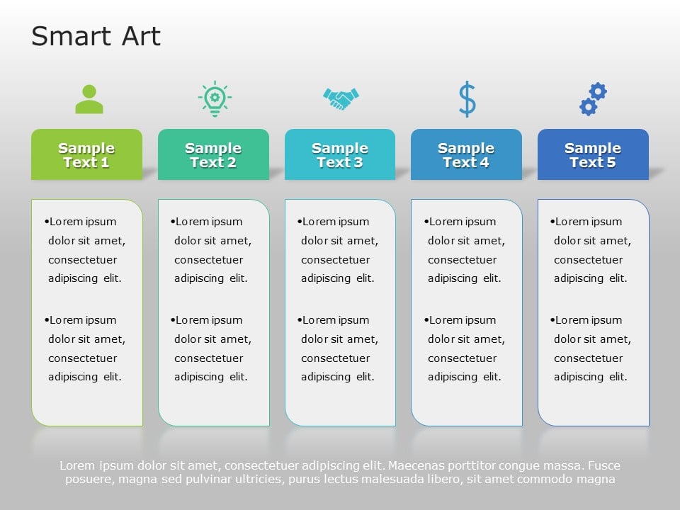 SmartArt List Horizontal Bullet List 5 Steps PowerPoint Template SlideUpLift