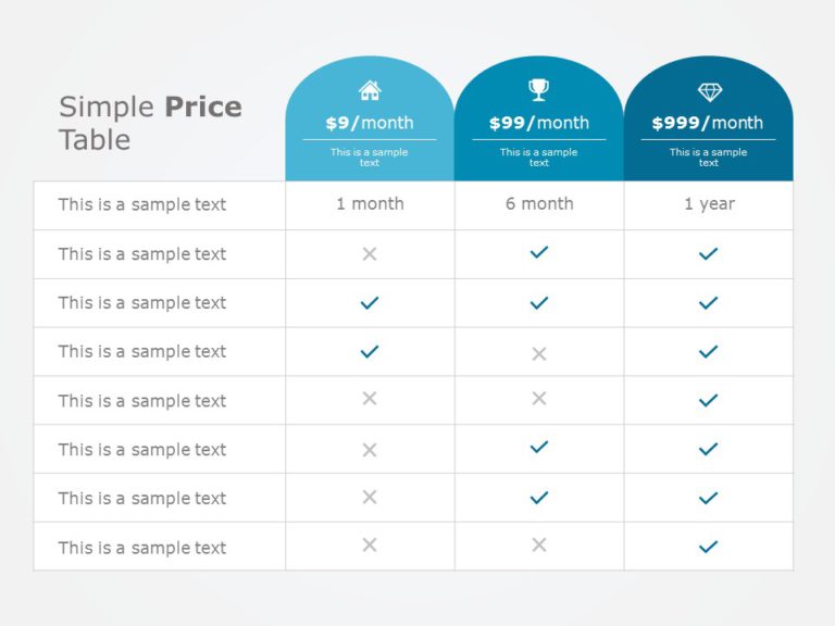 Pricing Table Infographics PowerPoint Template