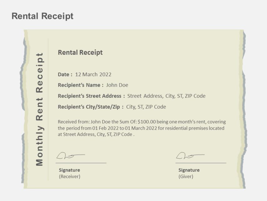 Rental Receipt PowerPoint Template | SlideUpLift