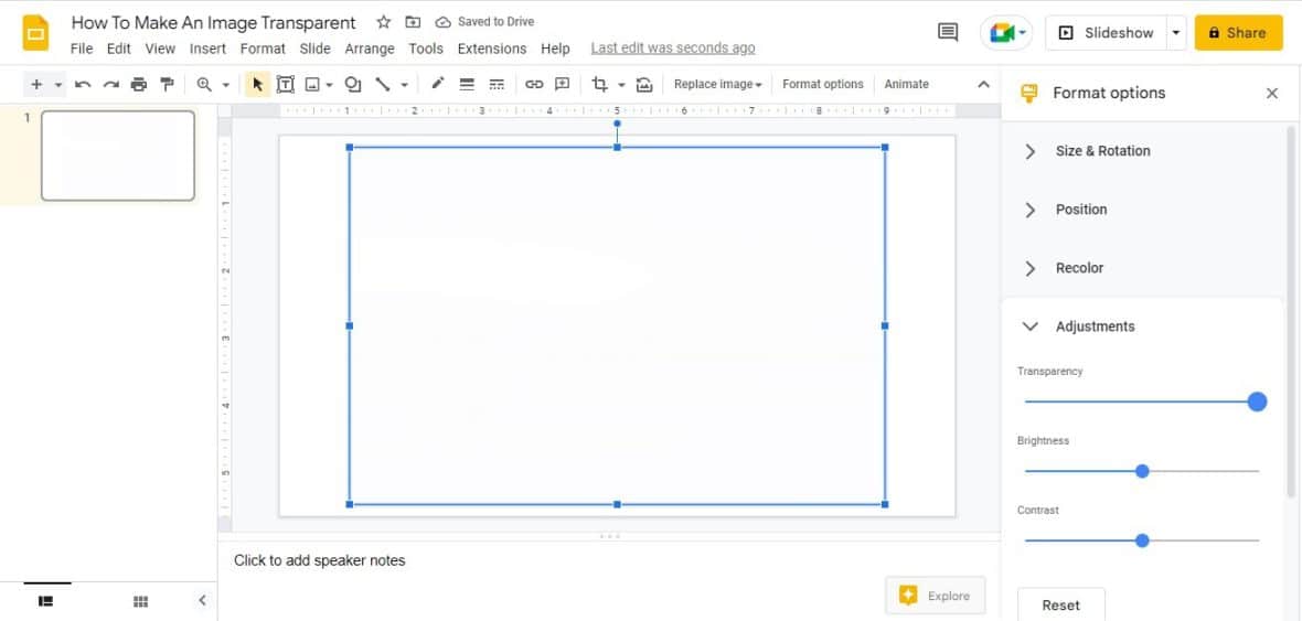 How To Make An Image Transparent In Google Slides | Google Slides Tutorial