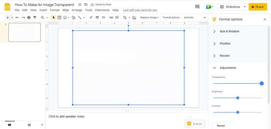 How To Make An Image Transparent In Google Slides | Google Slides Tutorial