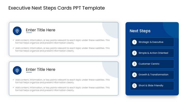 3 Executive Next Steps Cards PPT Template