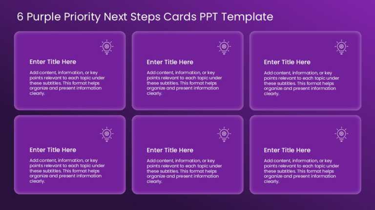 6 Purple Priority Next Steps Cards PPT Template